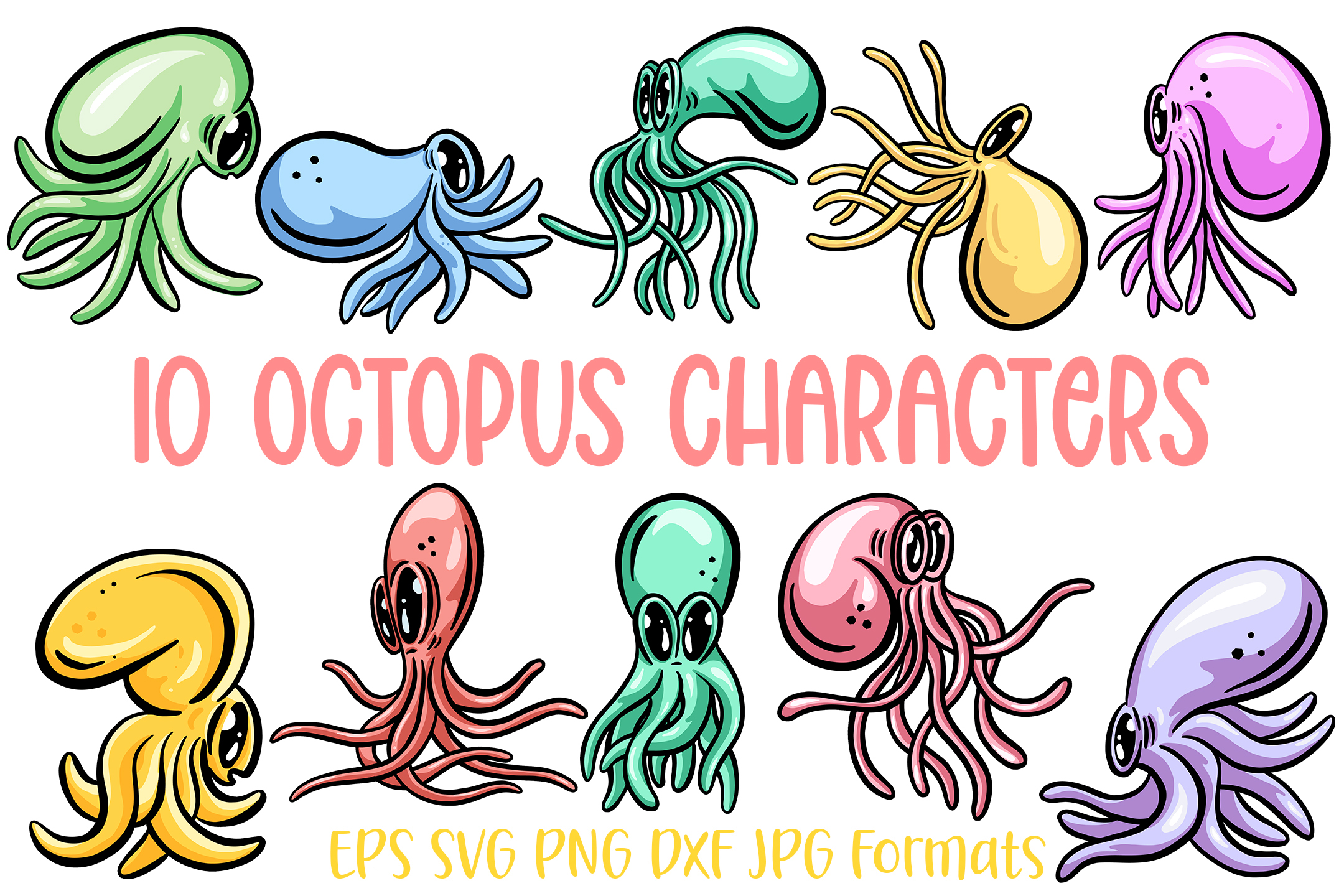 Cute Octopus Cartoon Sticker Design Collection – SQUEEB CREATIVE
