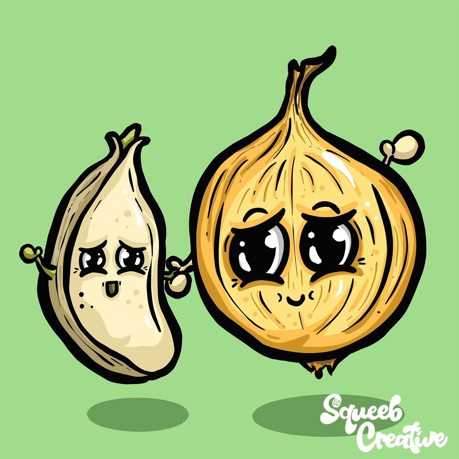 Onion and Garlic Happy Seasoning Friends Cartoon Illustration Mascots ...