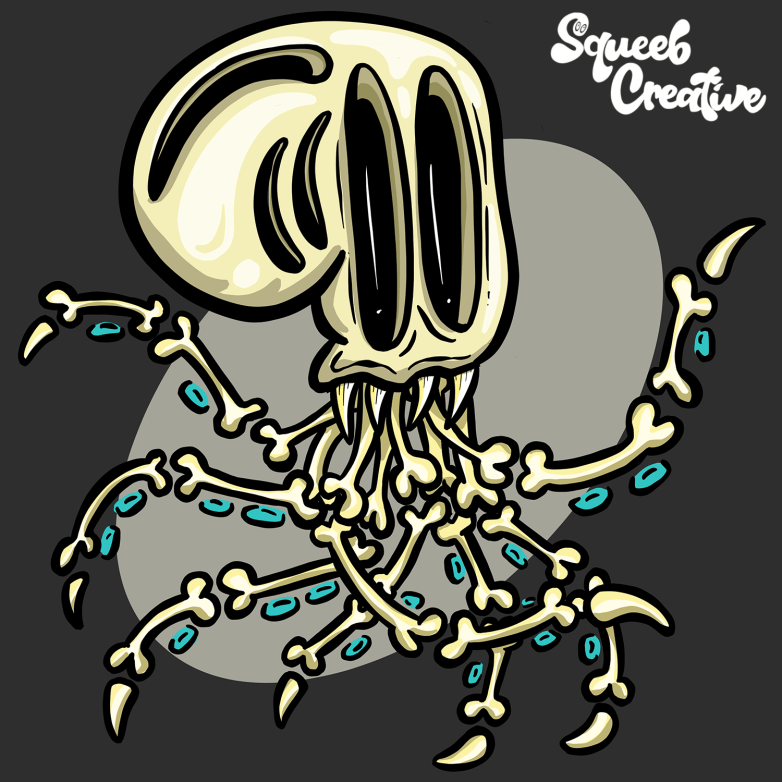 Happy Halloween! Octopus Skeleton Cartoon Character Logo – SQUEEB CREATIVE