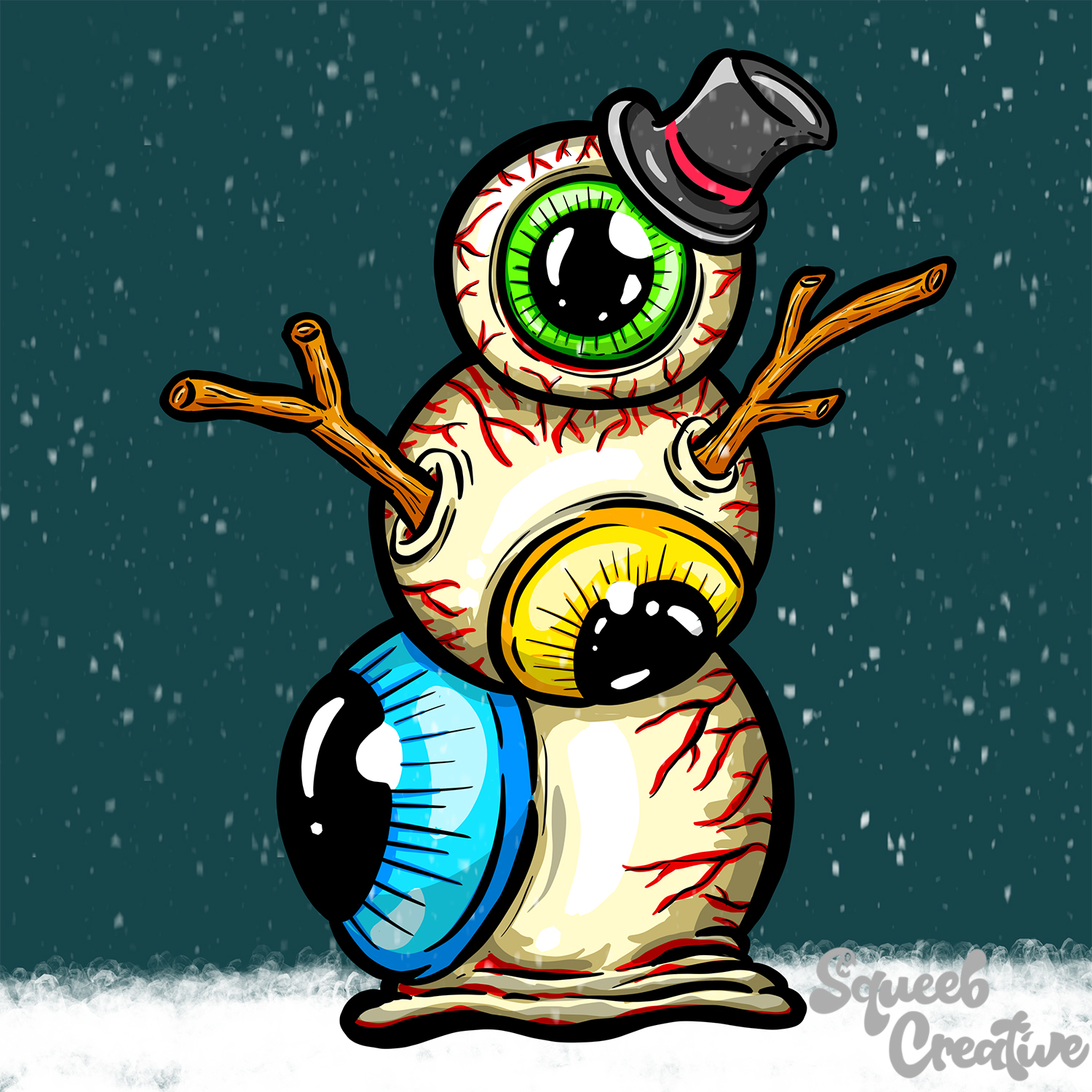 Eyeball Snowman Freaky Weird Art Eyes Illustration Cartoon – SQUEEB ...
