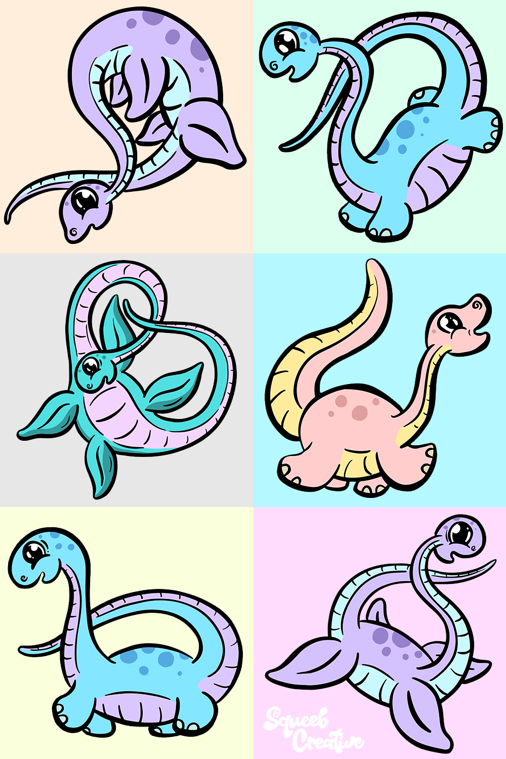 Diplodocus and Plesiosaur Cartoon Dinosaur Collection – SQUEEB CREATIVE