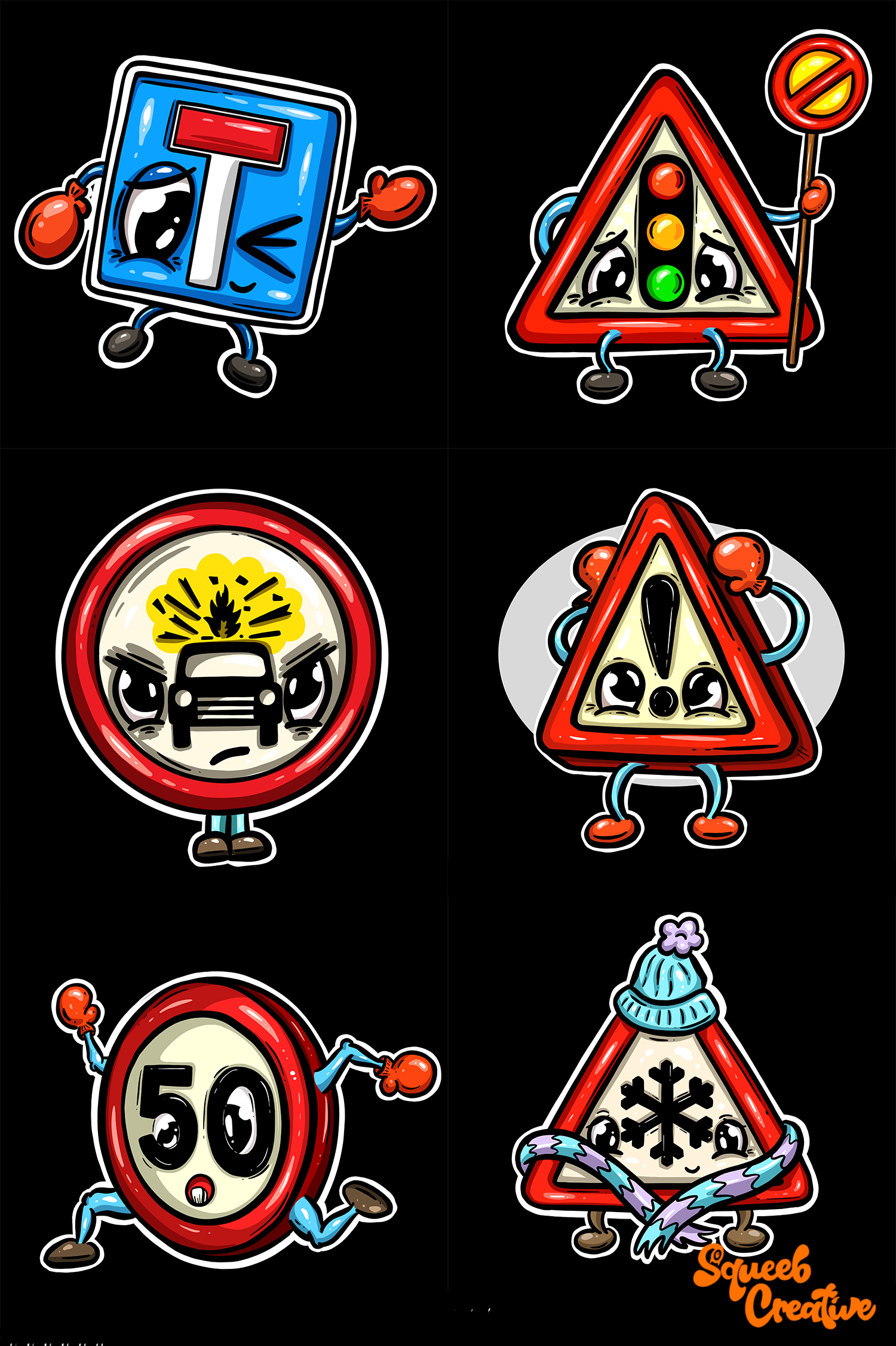 Cute Road Traffic Sign Cartoon Characters – SQUEEB CREATIVE
